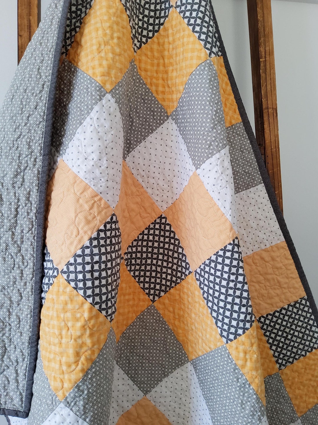 Yellow Baby Boy Quilt handmade yellow, Gray & White patchwork Quilt for ...