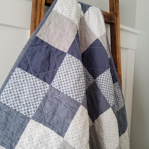 Chambray Baby Boy Quilt - Handmade Patchwork Quilt in Chambray, Blue ...