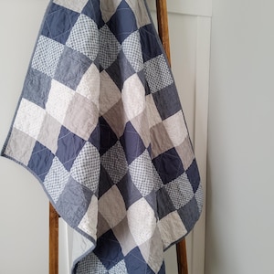 Chambray Baby Boy Quilt - Handmade Patchwork Quilt in Chambray, Blue ...