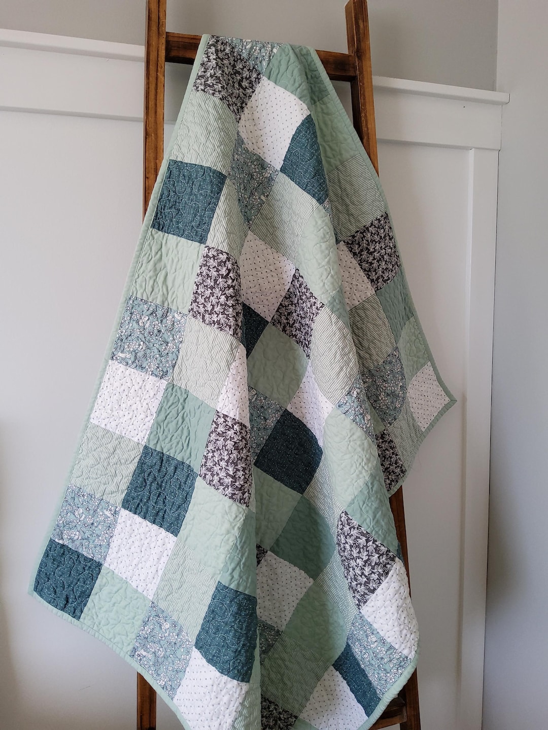 Handmade Teal Patchwork Baby Quilt: Cotton Woodland Heirloom Keepsake - Etsy