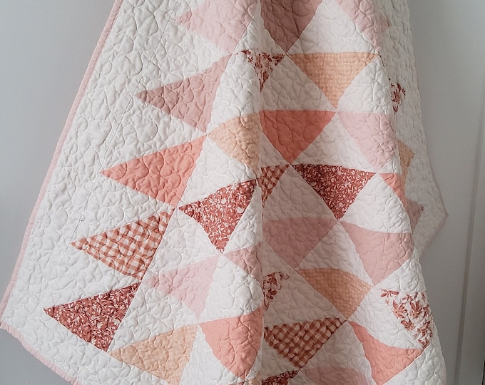 Boho Baby Girl Quilt, Handmade, Peach Pink Patchwork Quilt in Modern ...