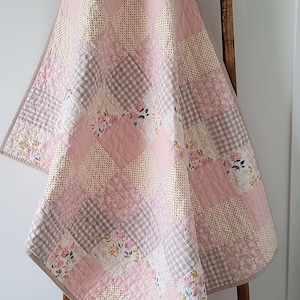 Blush Baby Girl Quilt Handmade Floral Gingham Patchwork Baby Quilt With ...
