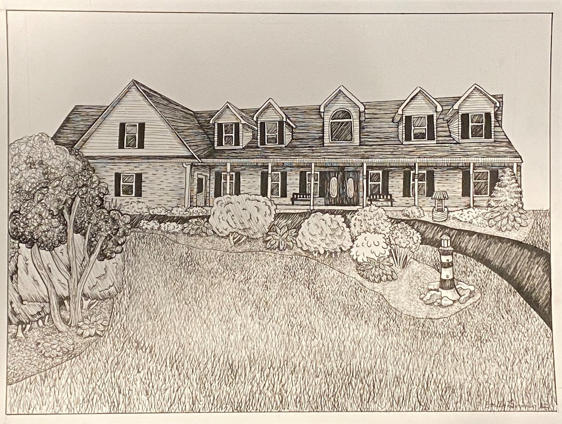 Custom Pen and Ink House Portrait - Etsy
