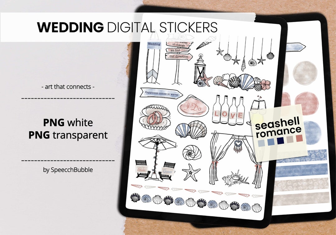 Beach Seashell Lineart Png Digital Stickers Wedding Theme, Seashell ...