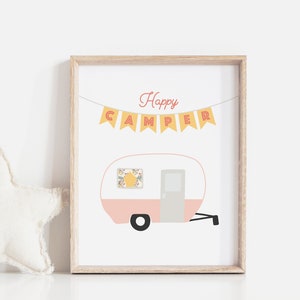 Happy Camper Printable Art, Girls Camping Decorations, Pink Camper Sign ...