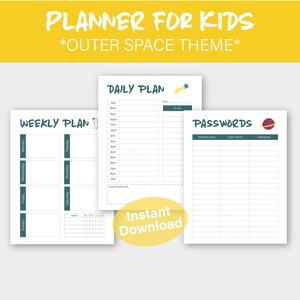 Space Themed Kids Planner Printable, Homeschool Schedule, Daily ...