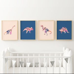 Blue and Pink Dinosaur Posters, Printable Art for Kids Room, Girl ...