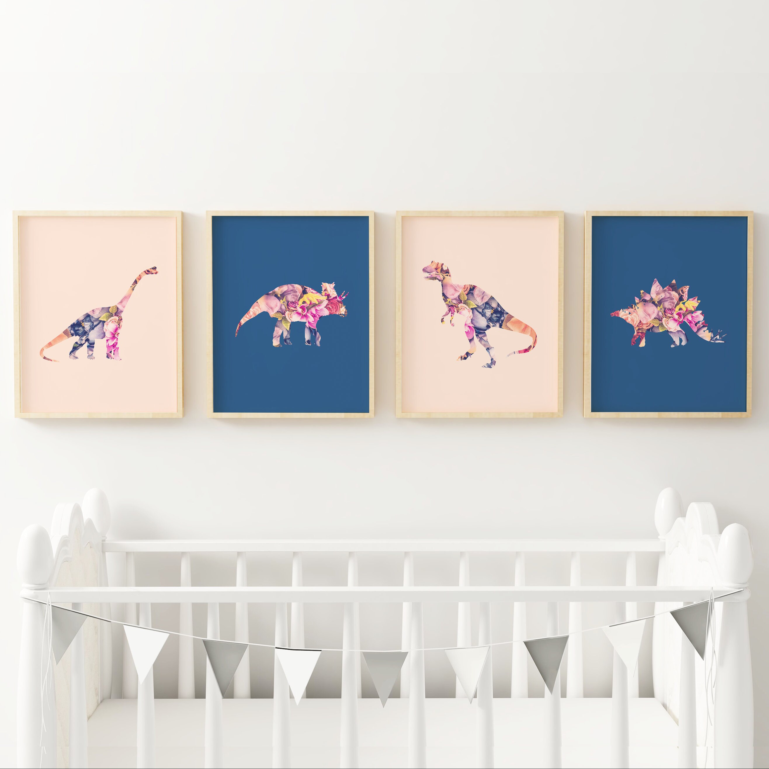 Blue and Pink Dinosaur Posters Printable Art for Kids Room | Etsy