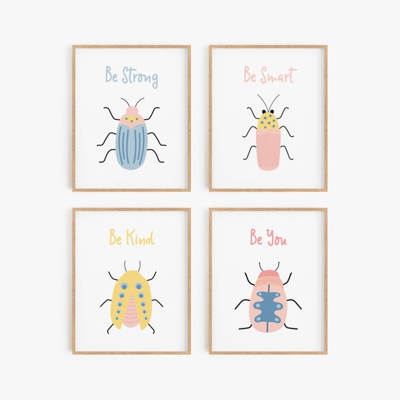 Inspirational Art for Kids Cute Beetle Print Set Bug | Etsy