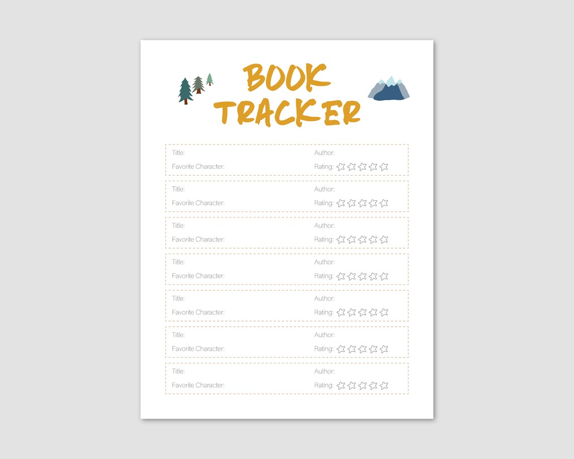 Camping themed kids worksheet Kids Reading Log Book Tracker | Etsy