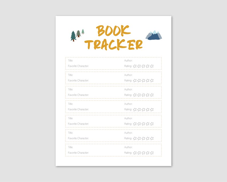 Camping themed kids worksheet Kids Reading Log Book Tracker | Etsy