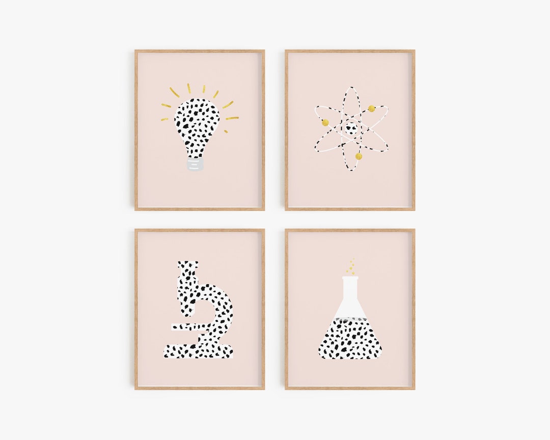 Girls Science Decor, Blush Pink Black and White Polka Dot Print ...