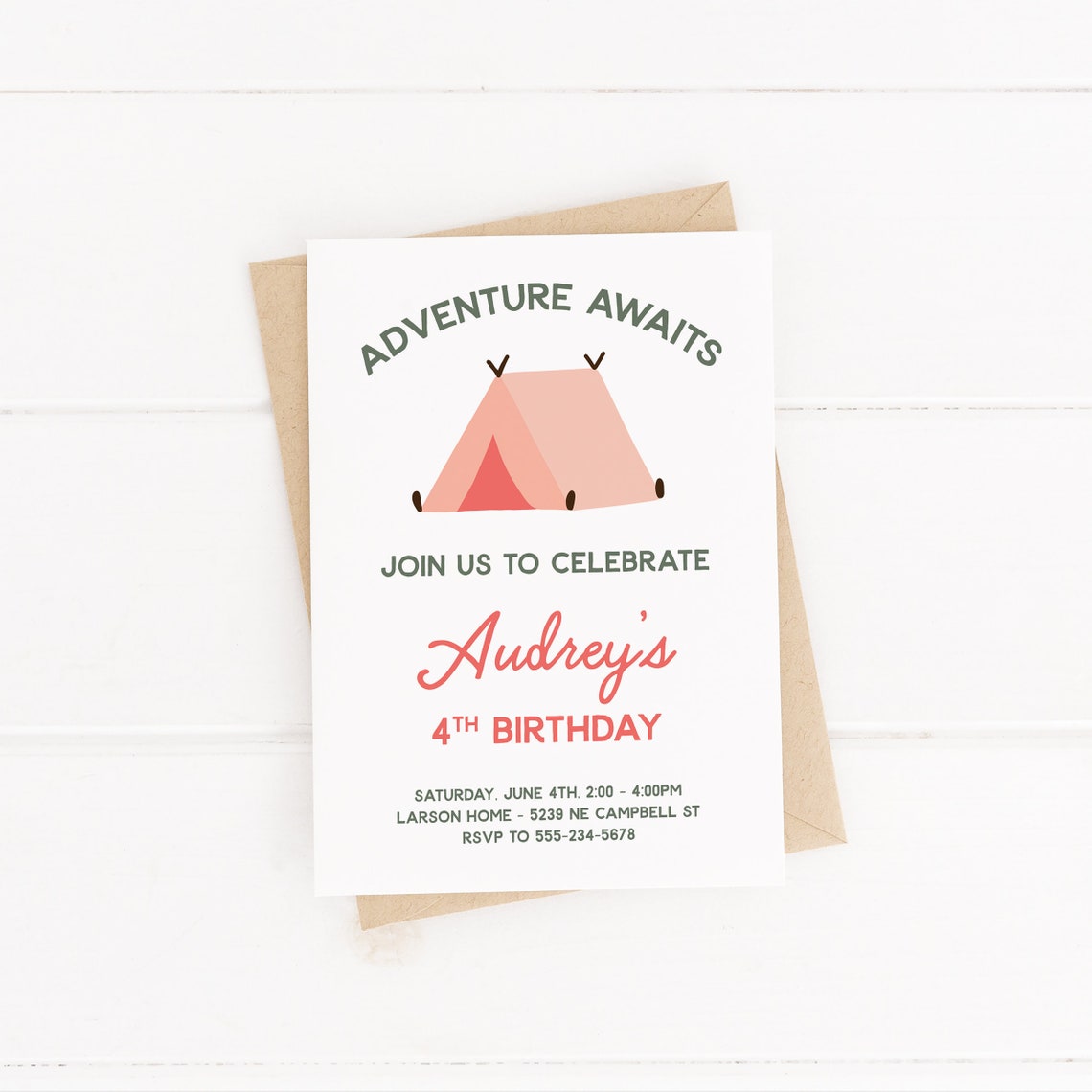 Camping Birthday Party Invitation Tent Invitation Pink Girl | Etsy