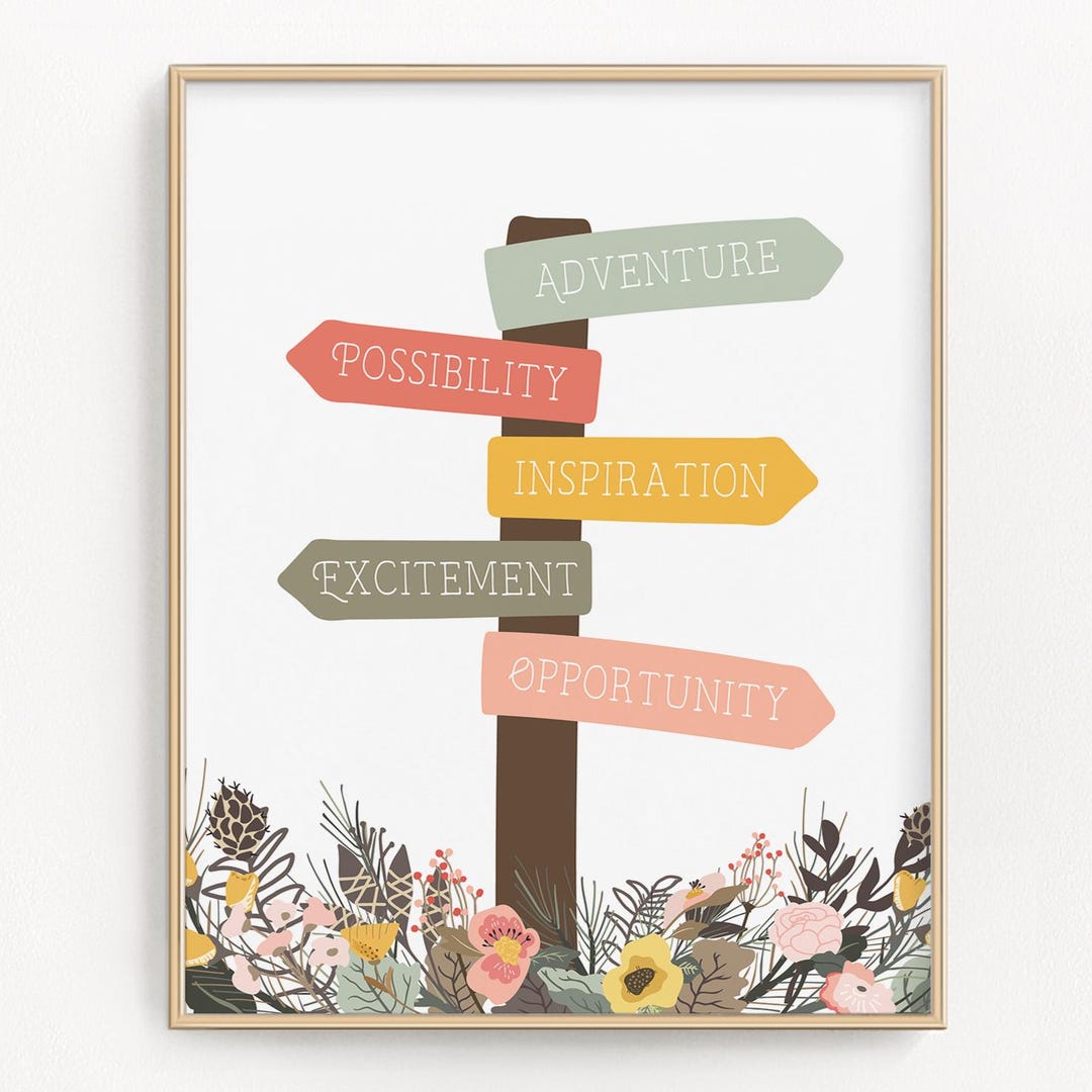 Inspirational Art Print - Signpost in Floral Field With Positive ...