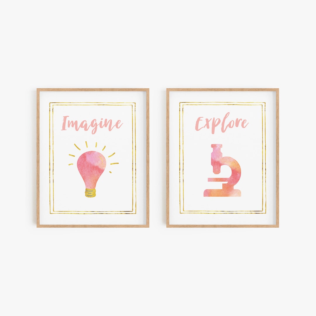 Science Posters, Pink and Gold Girl Room Decor, Science Themed Wall Art ...