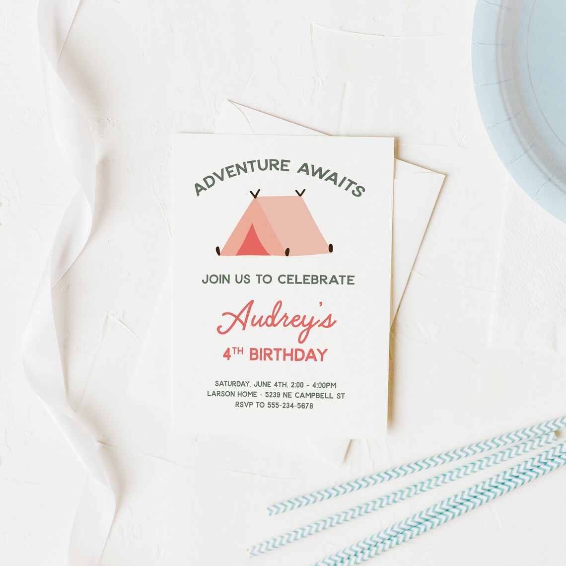 Camping Birthday Party Invitation Tent Invitation Pink Girl | Etsy