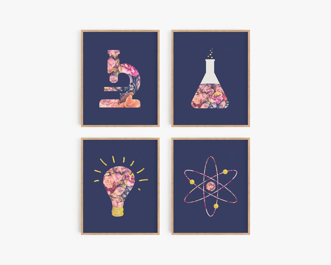 Science Art, Navy Blue Science Poster, Teacher Gift, Biology Major ...