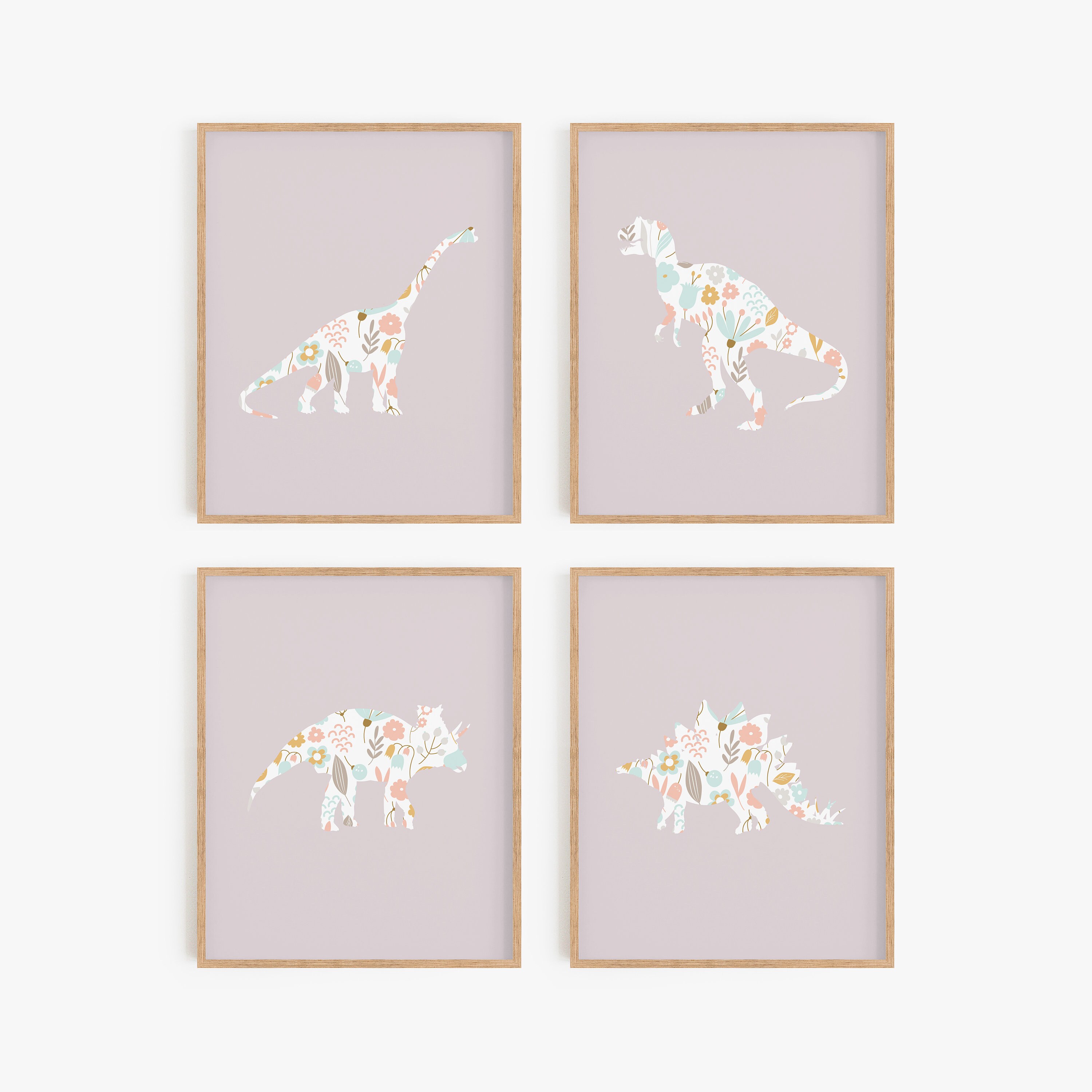 Dinosaur Prints for Girls, Floral Dinosaurs Printable Art, Purple ...