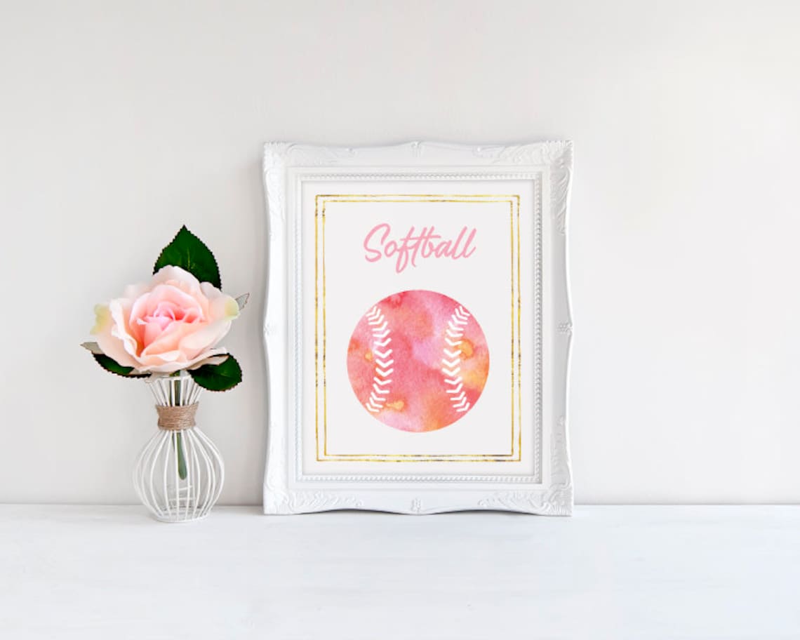 Girls Softball Decor / Printable Sports Art / Softball Decorations for ...