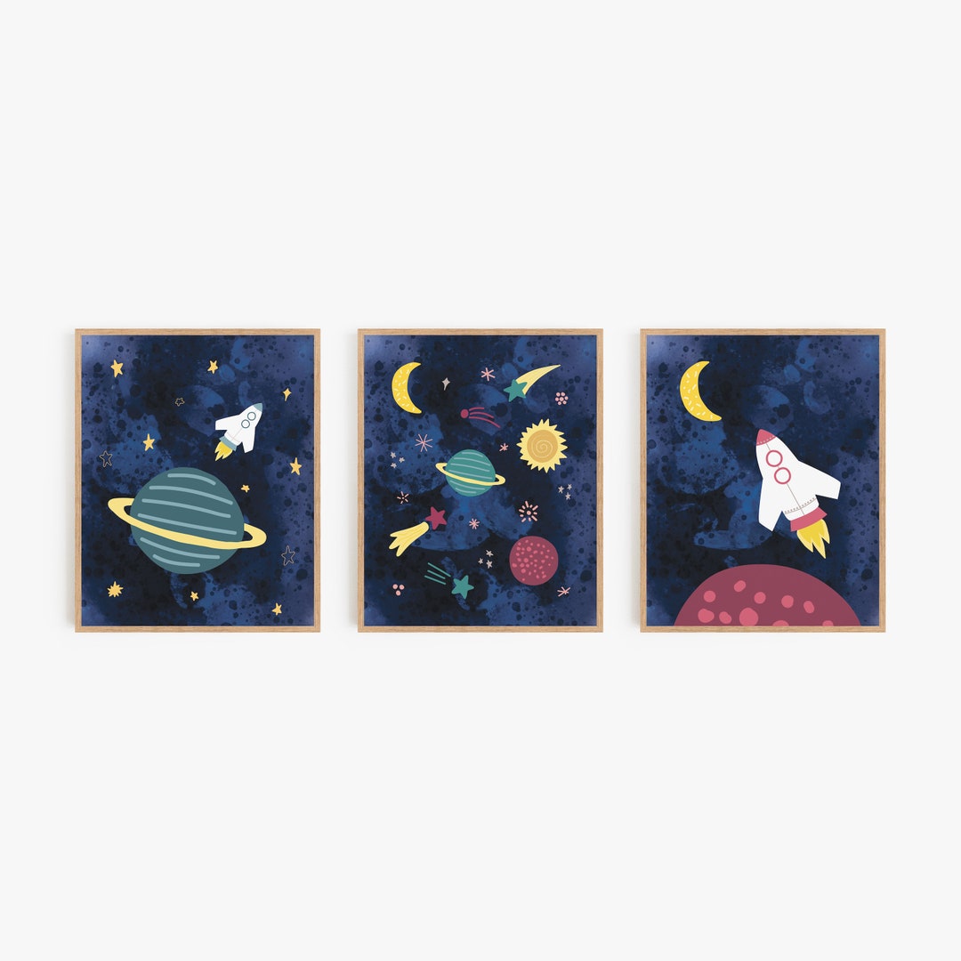 Outer Space Wall Art, Solar System Print Set, Galaxy Posters for Childs ...