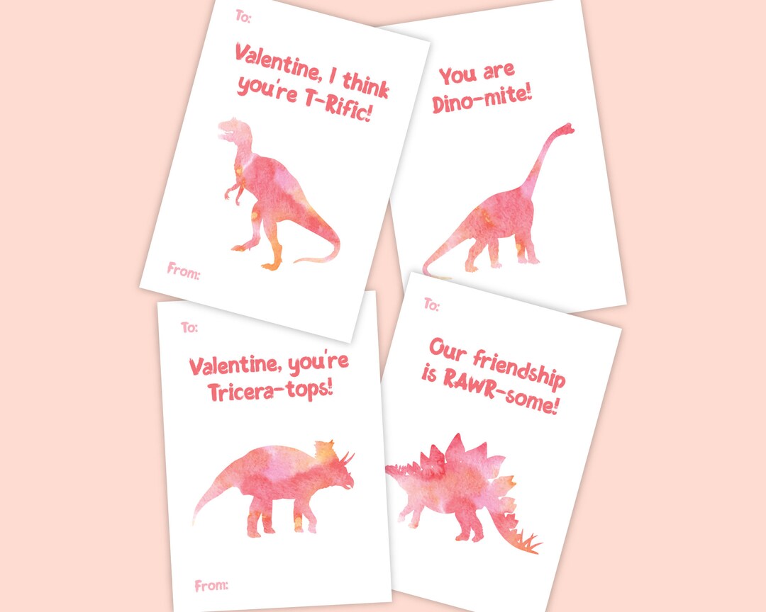 Dinosaur Valentine Card, Printable Valentine Card for Kid, Classroom ...