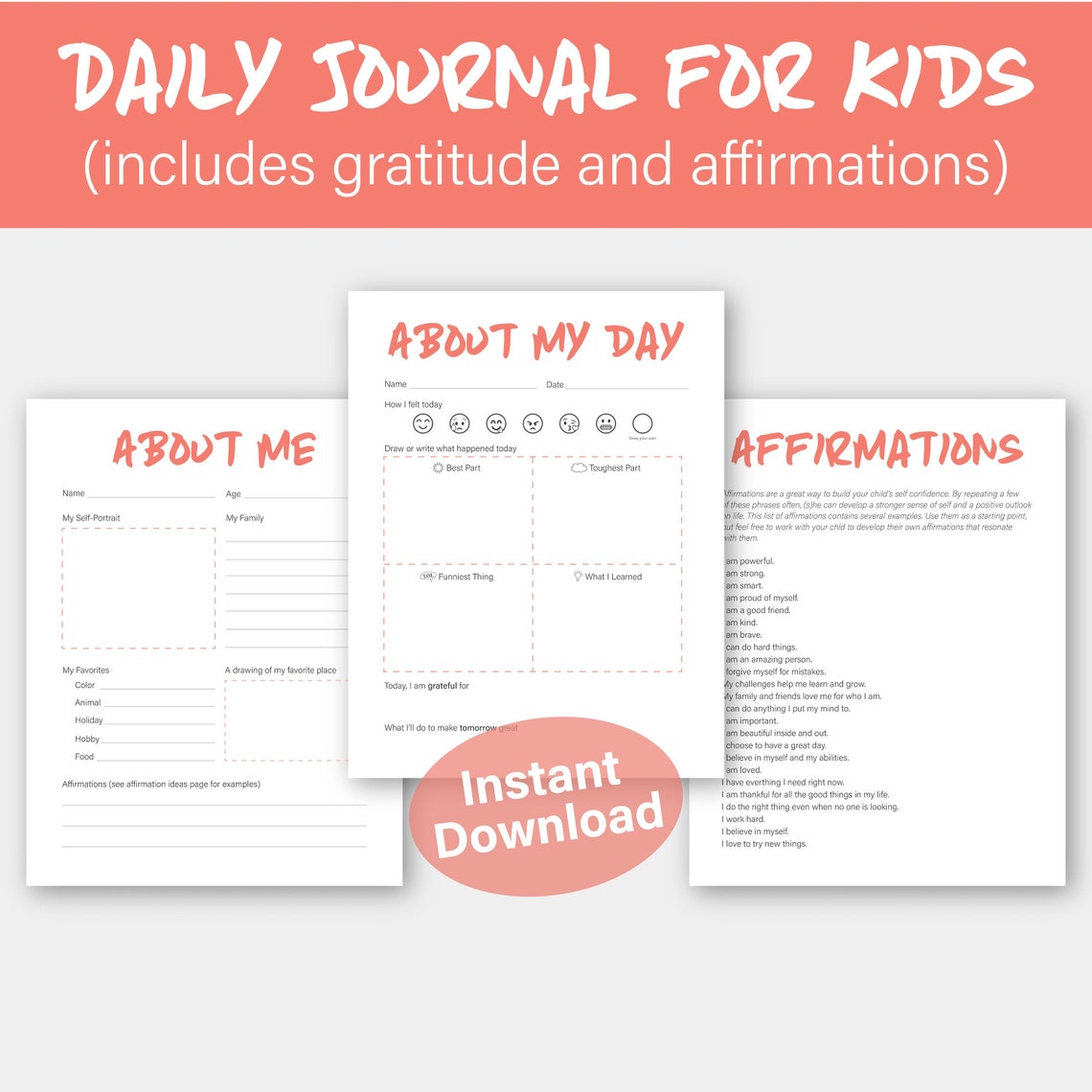 Printable Journal Pages Girl Daily Journal Download Kids - Etsy