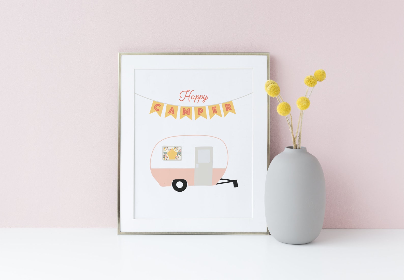 Happy camper printable art Girls camping decorations Pink | Etsy