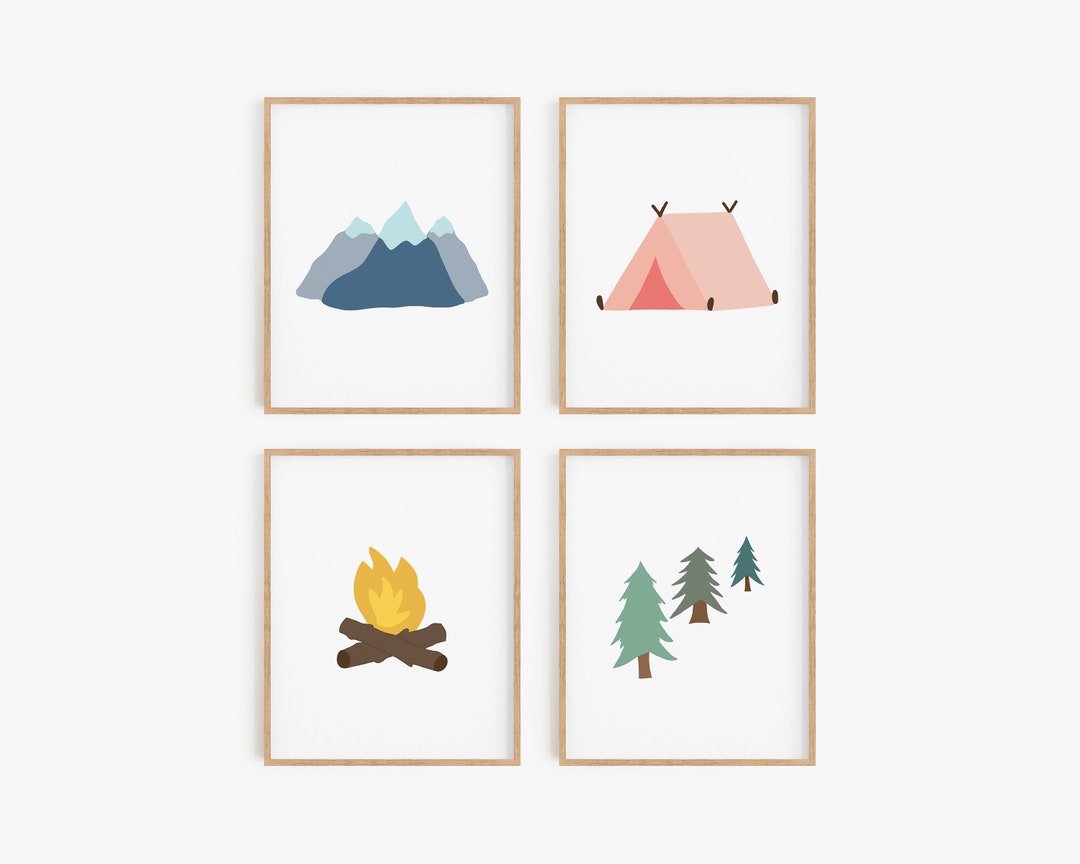 Kids Camping Art, Nature Posters, Camping Nursery Print Set, Cabin ...