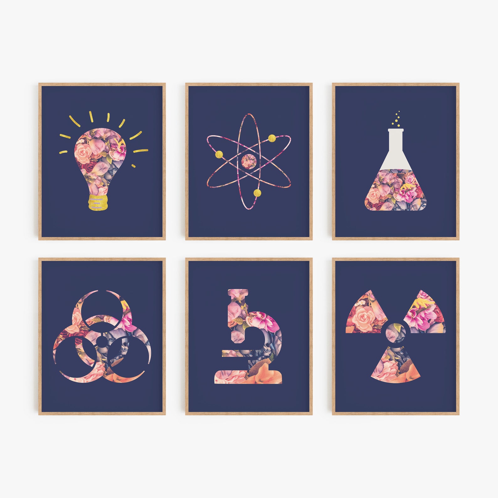 Science Themed Art Prints Navy Blue and Pink Decor Chemistry - Etsy