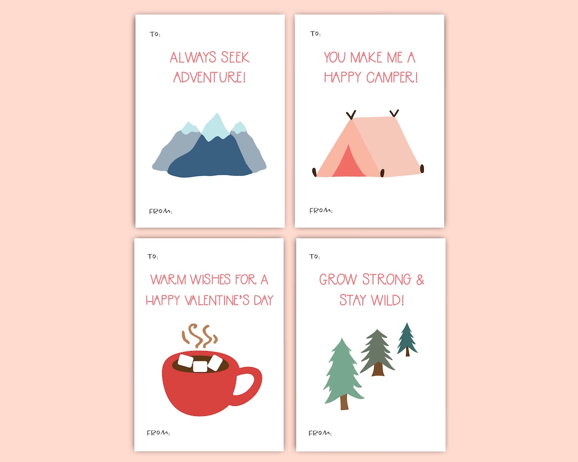 Camping Themed Printable Valentines Classroom Valentines for | Etsy