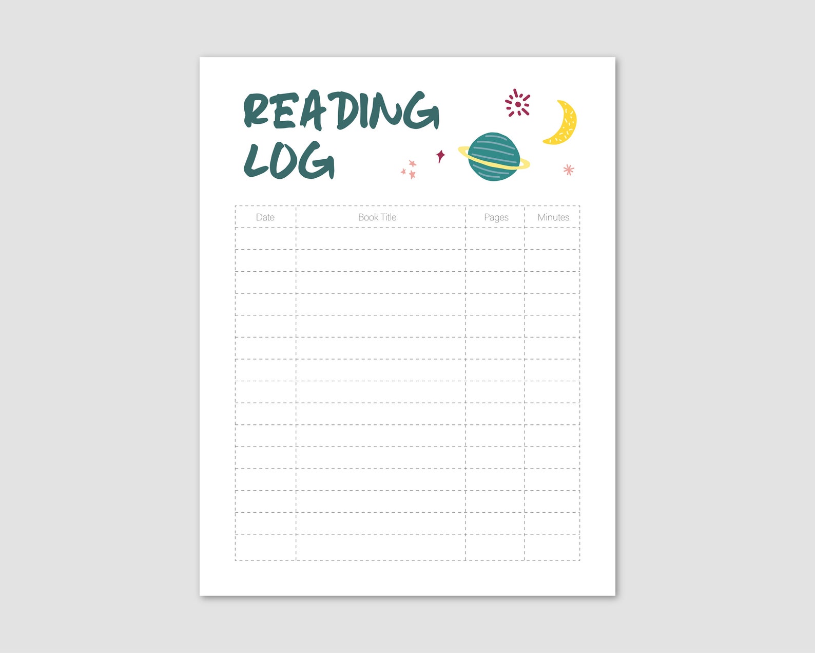 Outer Space School Worksheet Children's Book Log Kids | Etsy