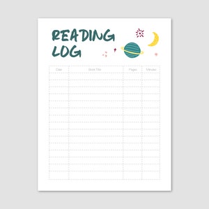 Outer Space School Worksheet, Children's Book Log, Kids Book Tracker ...