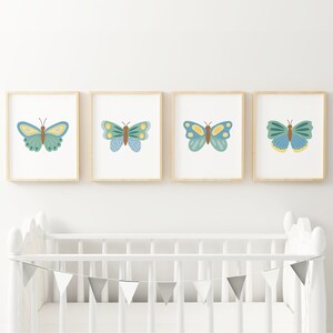 Butterfly Art for Kids Room, Green and Blue Butterfly Theme Nursery ...