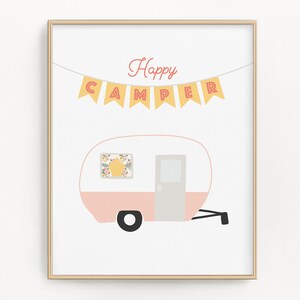 Happy Camper Printable Art, Girls Camping Decorations, Pink Camper Sign ...