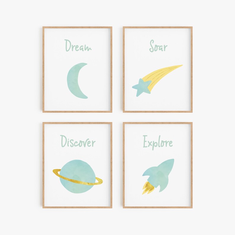 Space theme decor Positive art for kids Inspirational | Etsy