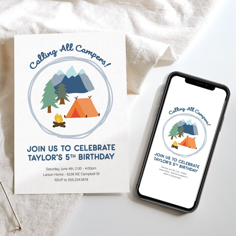 Camping Birthday Invitation Calling All Campers Party - Etsy