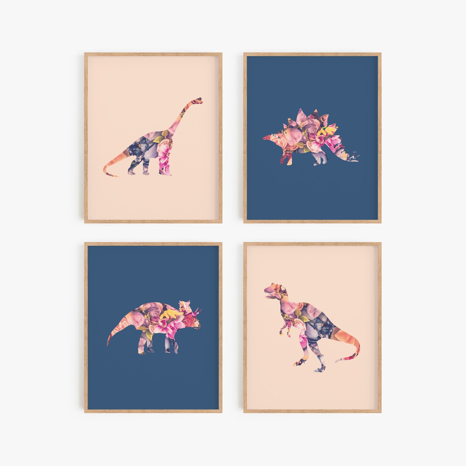 Blue and Pink Dinosaur Posters Printable Art for Kids Room | Etsy