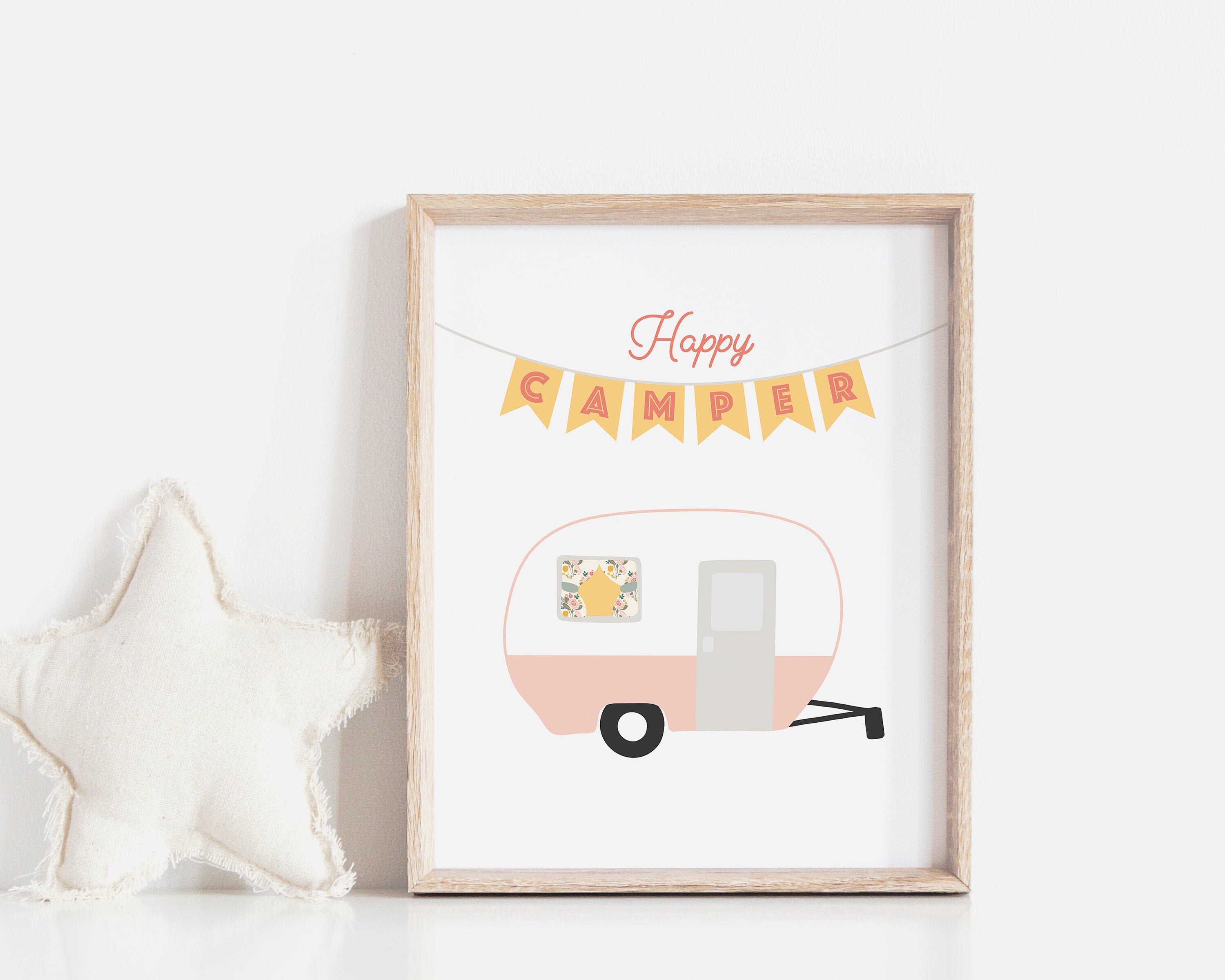 Happy Camper Printable Art Girls Camping Decorations Pink - Etsy