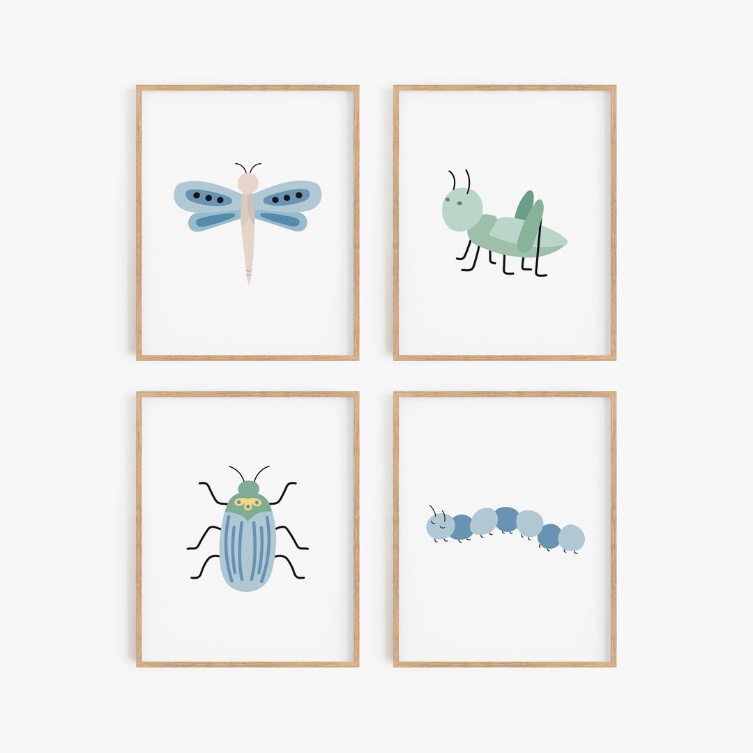 Cute Insect Wall Art, Blue and Green Bug Art Prints for Kid's Room ...