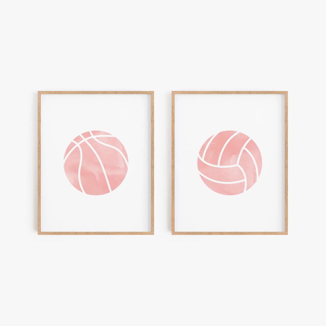 Pink Volleyball and Basketball Posters, Digital Downloads, Sports Wall ...