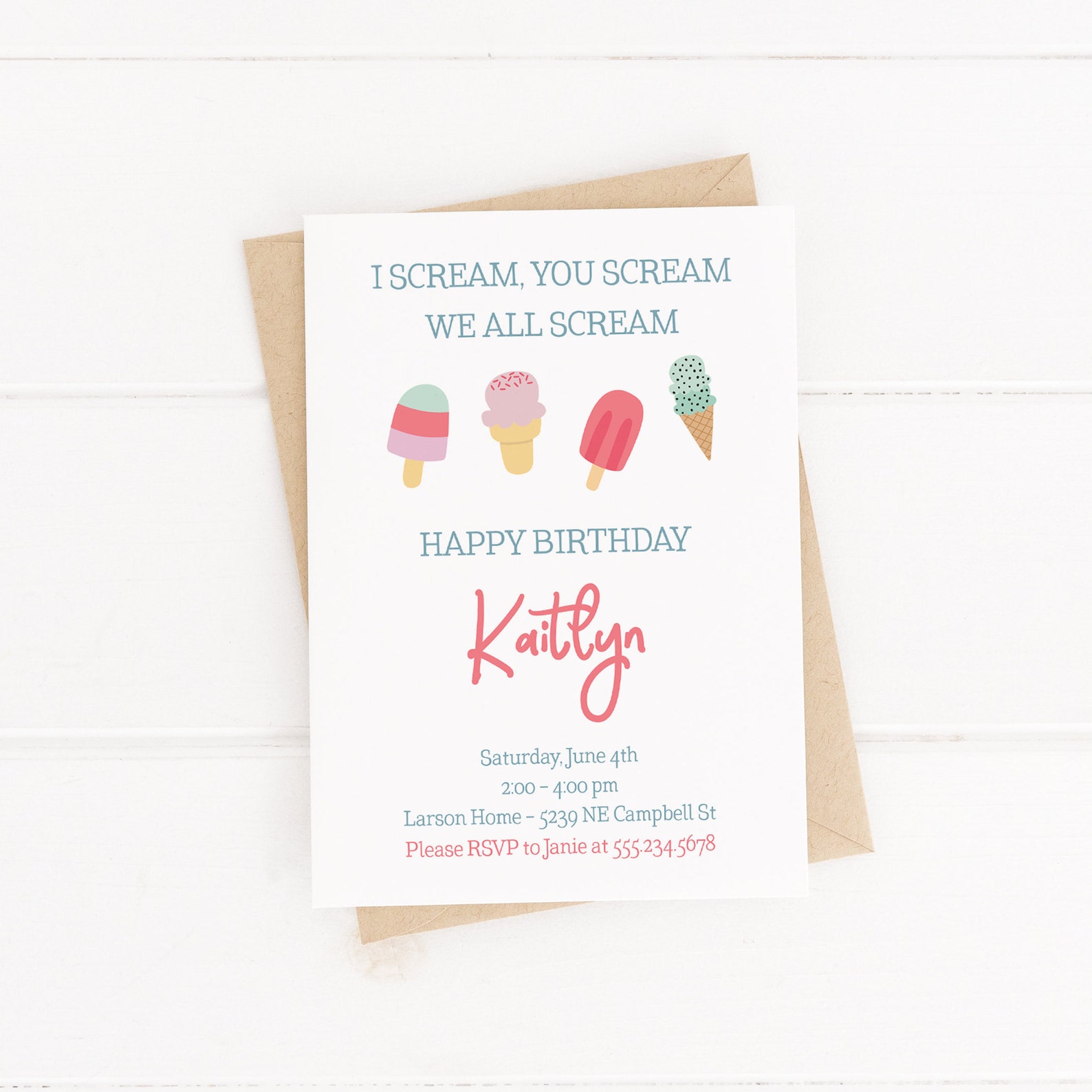 Summer Birthday Invitation Girls Birthday Ice Cream Party | Etsy