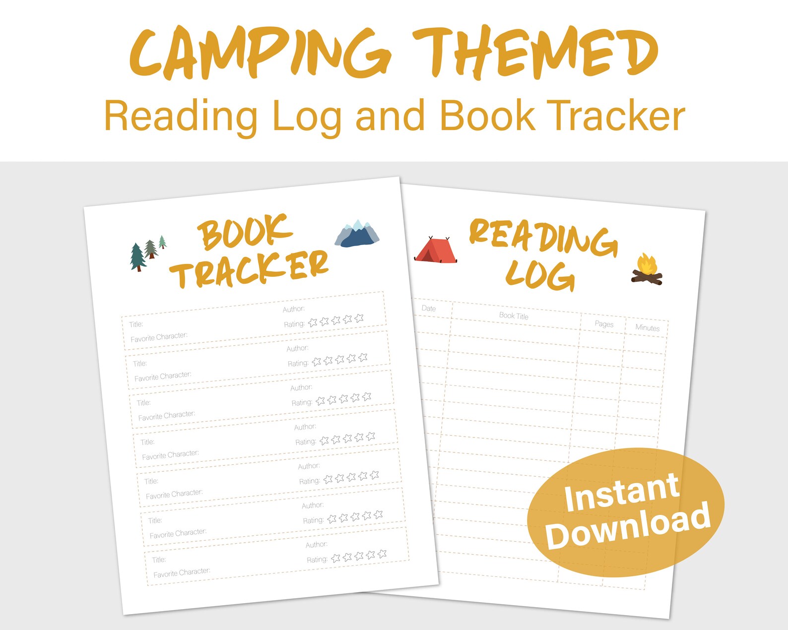 Camping themed kids worksheet Kids Reading Log Book Tracker | Etsy
