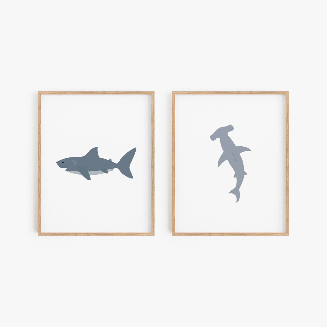 Shark Nursery Decor, Great White Shark Wall Art, Hammerhead Shark ...