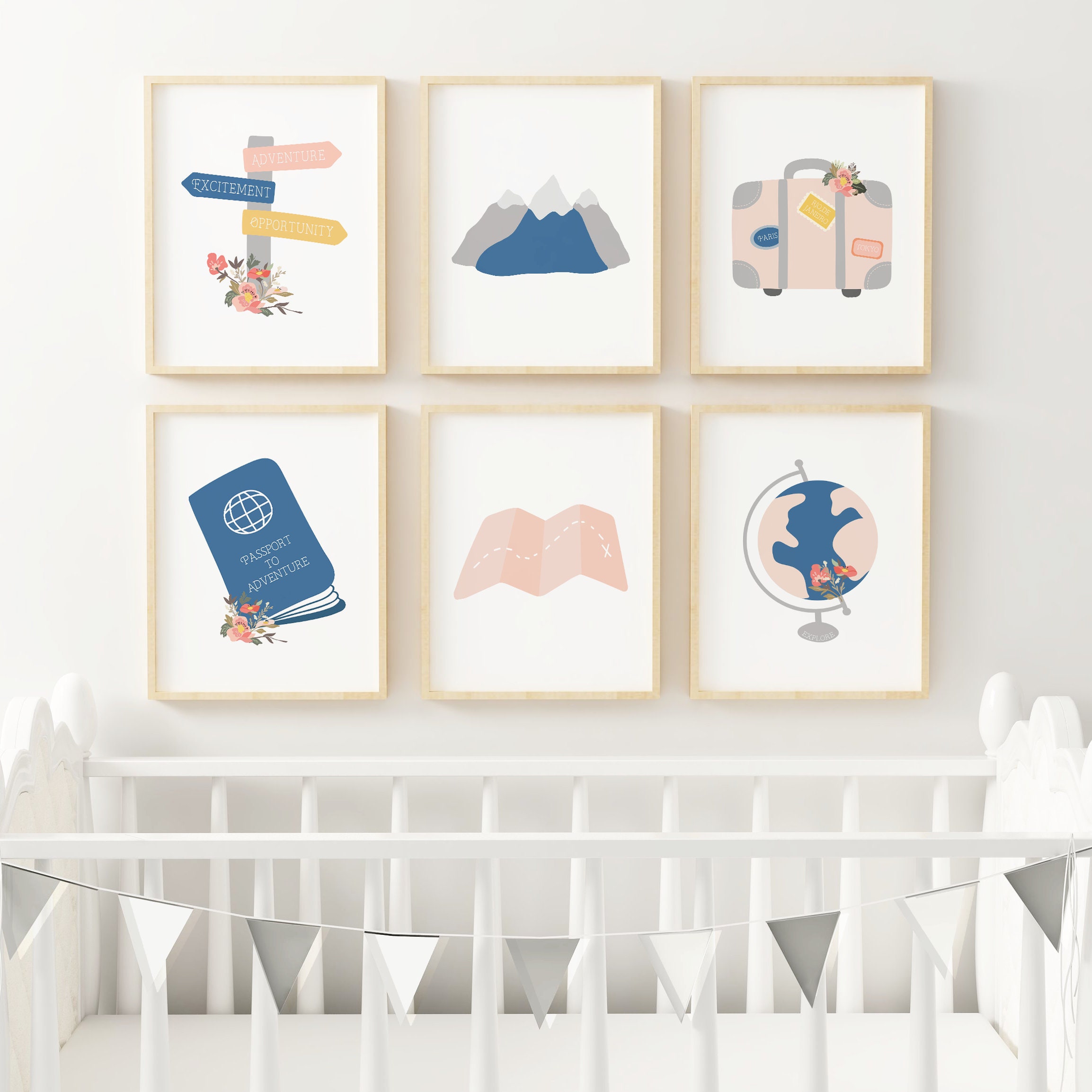 Travel Wall Art Travel Themed Bedroom Decor Navy Blue and - Etsy