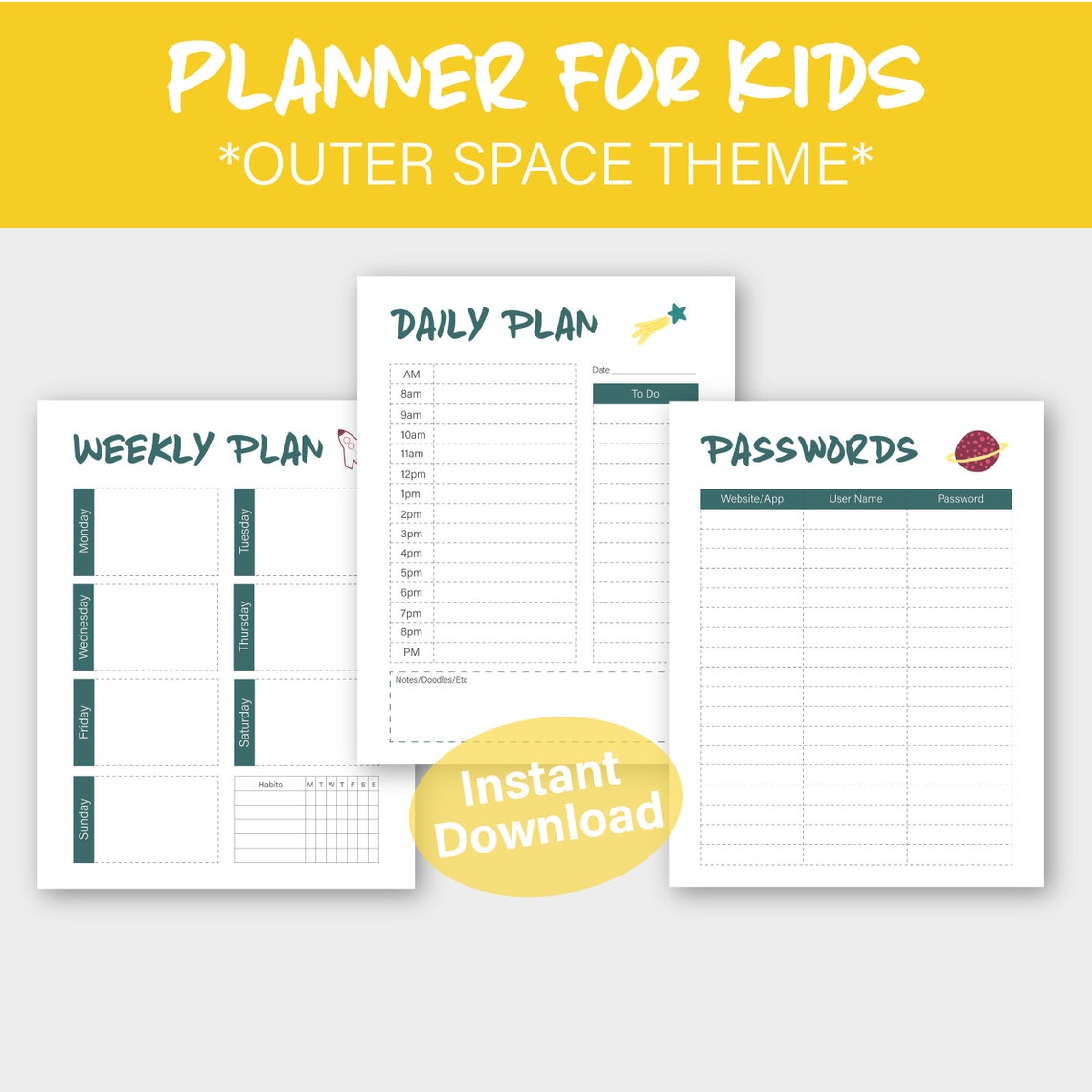 Space Themed Kids Planner Printable Homeschool Schedule - Etsy