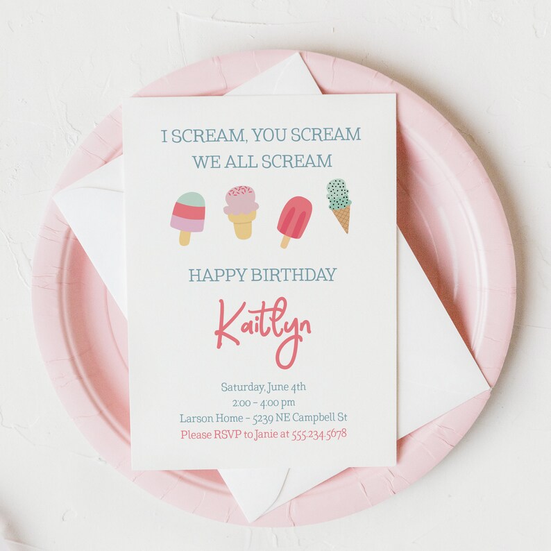 Summer Birthday Invitation Girls Birthday Ice Cream Party | Etsy