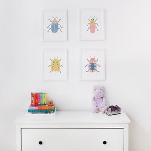 Bugs Wall Decor, Beetles Print Set, Colorful Girls Room Decor, Pastel ...