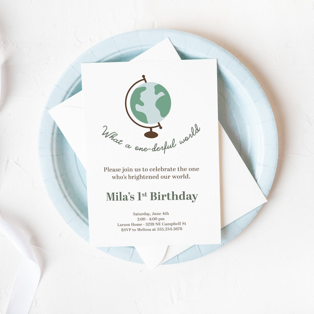1st Birthday Invitation, First Birthday Party Invite, Globe Invitation ...