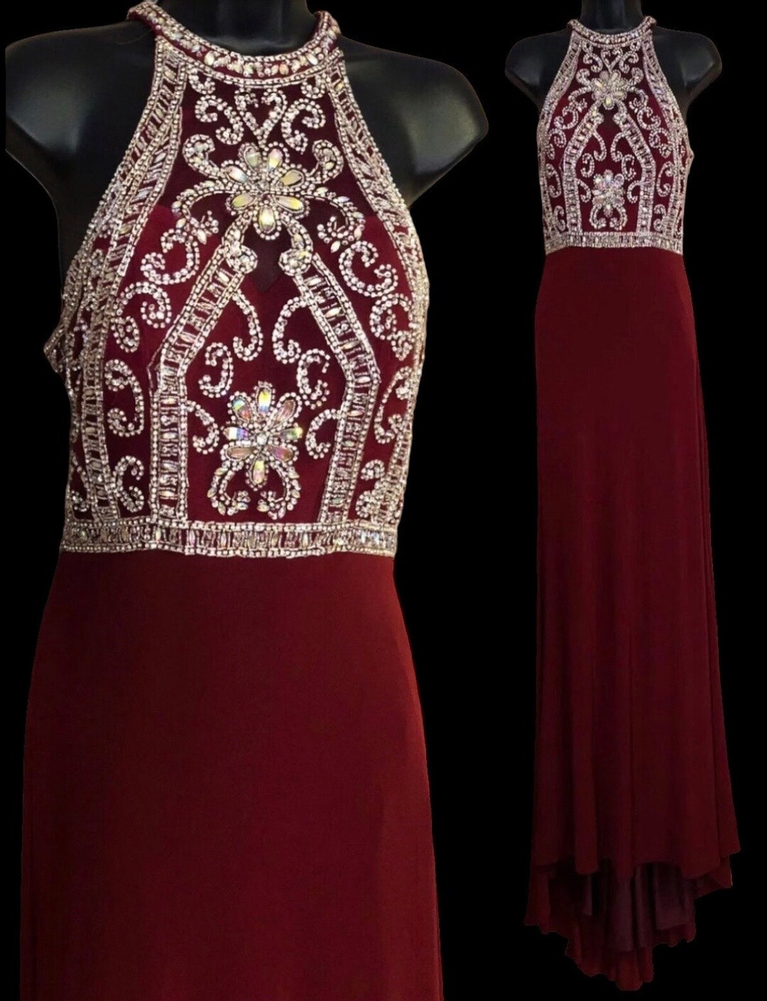 Clarisse 2807 Marsala Maroon Burgundy Silver Prom Dress US Size S/6 ...