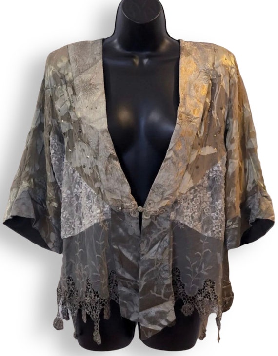 Vintage Violet Kay Olive Green Sheer Silk Satin Lace … - Gem